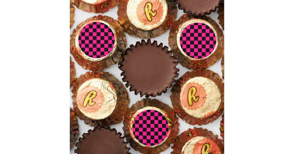Checkered squares hot pink black geometric retro reese's peanut butter ...