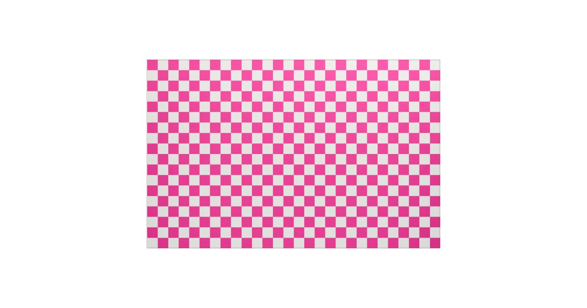 Checkered squares hot pink white geometric retro fabric | Zazzle