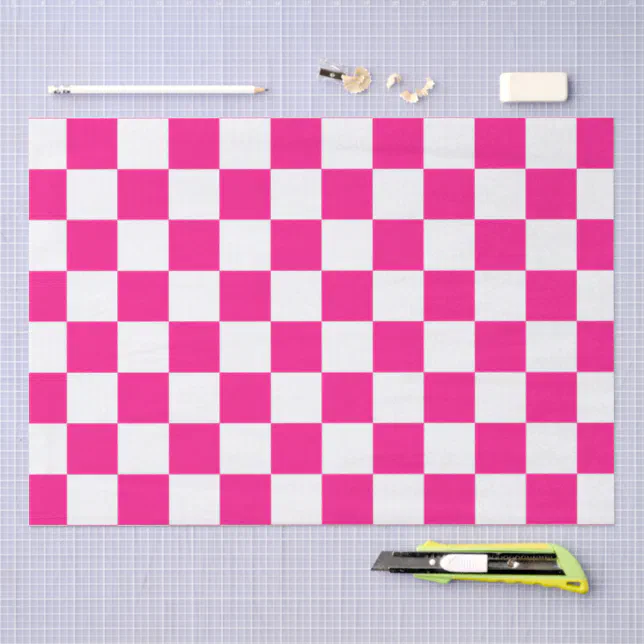 Checkered squares hot pink white geometric retro tissue paper | Zazzle