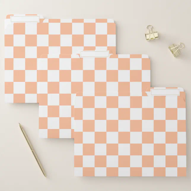 Checkered squares peach orange white geometric file folder | Zazzle