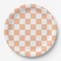 Checkered squares peach orange white geometric paper plates | Zazzle