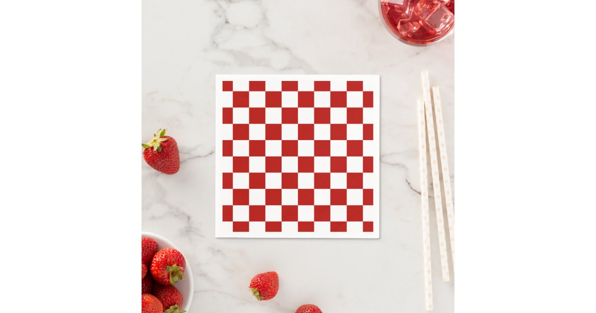 Checkered squares red white geometric retro paper napkins | Zazzle