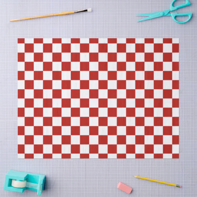 Checkered squares red white geometric retro tissue paper | Zazzle
