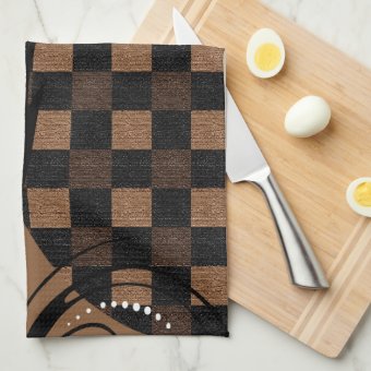 Checkered Swirly Pattern | Brown, Tan, Black Towel | Zazzle