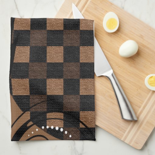 Checkered Swirly Pattern | Brown, Tan, Black Towel | Zazzle