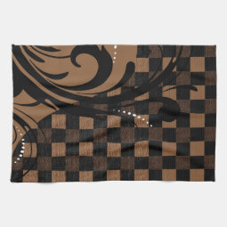 Checkered Swirly Pattern | Brown, Tan, Black Towel | Zazzle