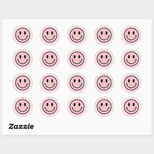 Checkered Wavy Pink Preppy Smile Classic Round Sticker | Zazzle