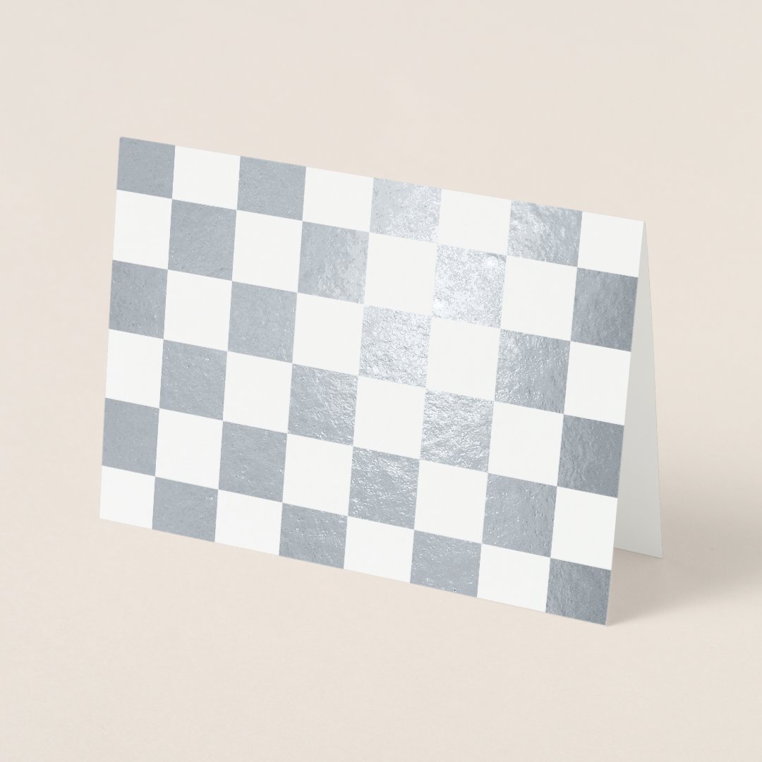 Checkered White and Silver Foil Card | Zazzle