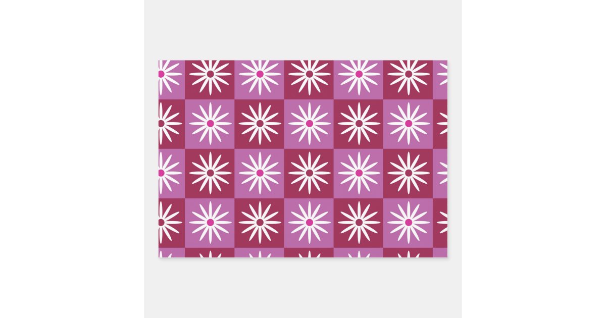 Checkered White Daisy on Red and Pink Checkerboard Wrapping Paper ...