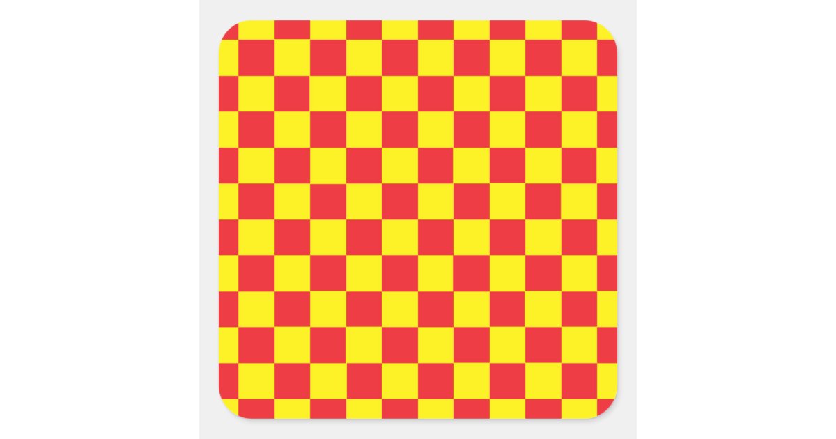 Checkered Yellow and Red Square Sticker | Zazzle
