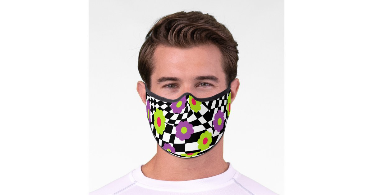 Checkers and Flowers Face Mask Daisy Checks Mask | Zazzle