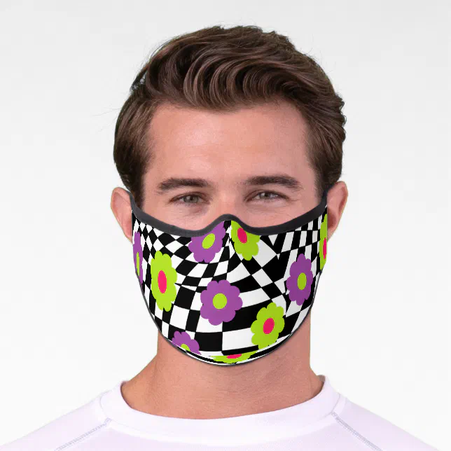 Checkers and Flowers Face Mask Daisy Checks Mask | Zazzle