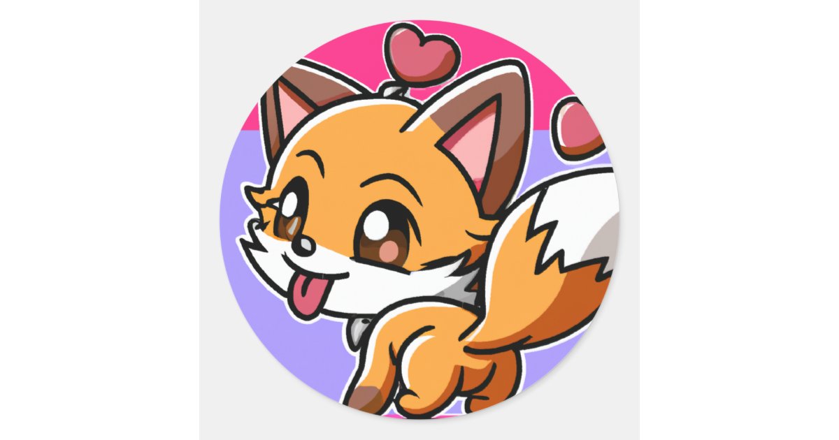 Checkie Cute Kawaii Chibi Fox Classic Round Sticker | Zazzle