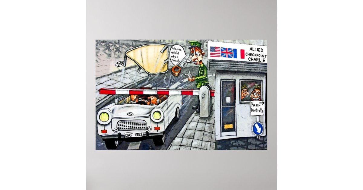 Checkpoint Charlie, Berlin, Cartoon (Large) Poster | Zazzle