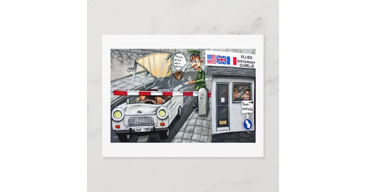 Checkpoint Charlie,Berlin, Cartoon Postcard | Zazzle