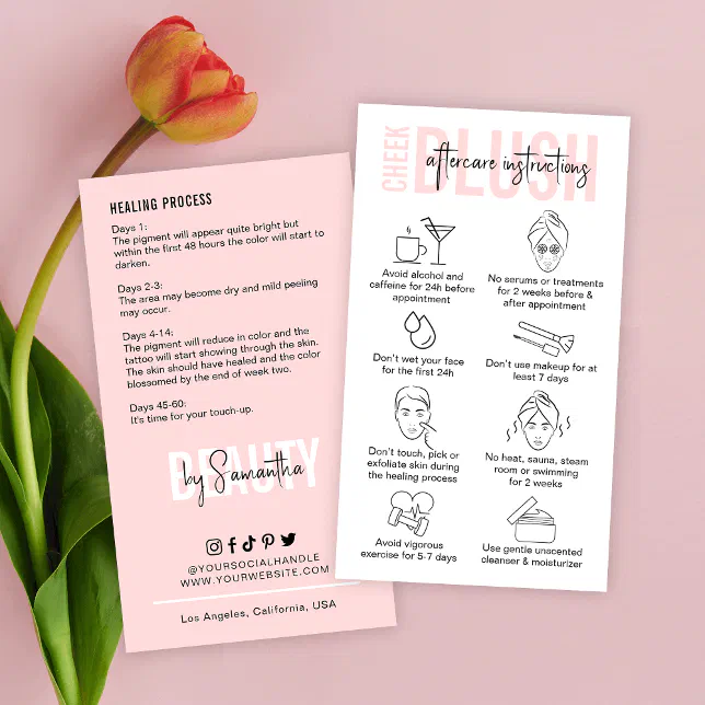 Cheek Blush Aftercare Feminine Pink PMU Artist Business Card | Zazzle