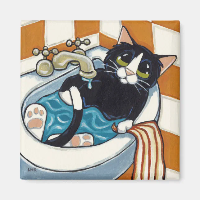 Cheeky Cat Bathing In Sink Illustration Magnet Zazzle