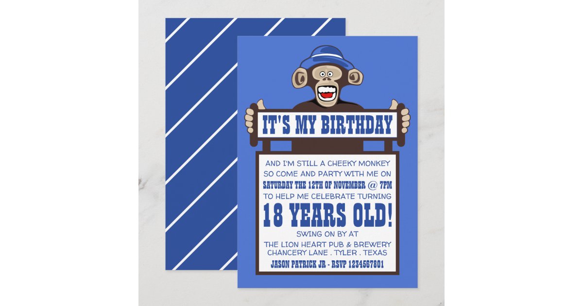 Cheeky Monkey Birthday Party Invitation | Zazzle