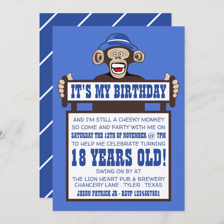 Cheeky Monkey Birthday Party Invitation | Zazzle