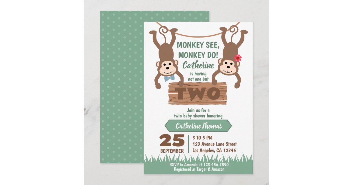 Cheeky Monkey Boy & Girl Twins Baby Shower Invitation | Zazzle