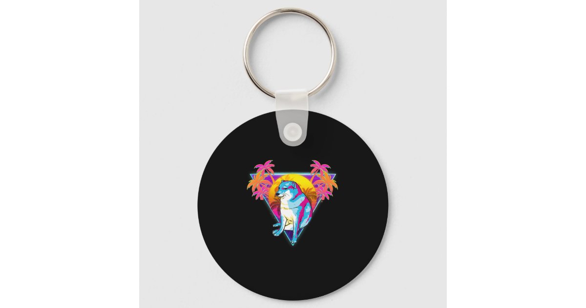 Cheems Dog Funny Shiba Inu Thanks Meme 80s Vaporwa Keychain | Zazzle