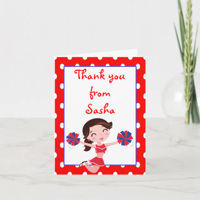 Cheer Cheerleader Birthday Thank You Note Card | Zazzle