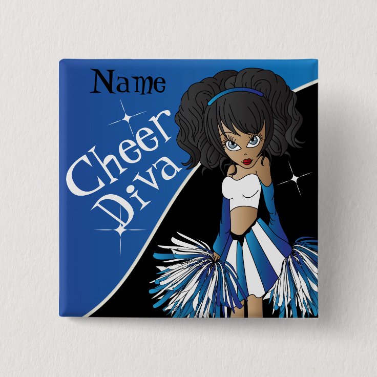 Cheer Diva Cheerleader Girl | DIY Name | Blue Button | Zazzle