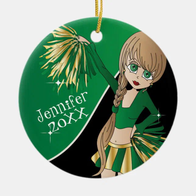 Cheer Green Cheerleader Girl Ceramic Ornament | Zazzle