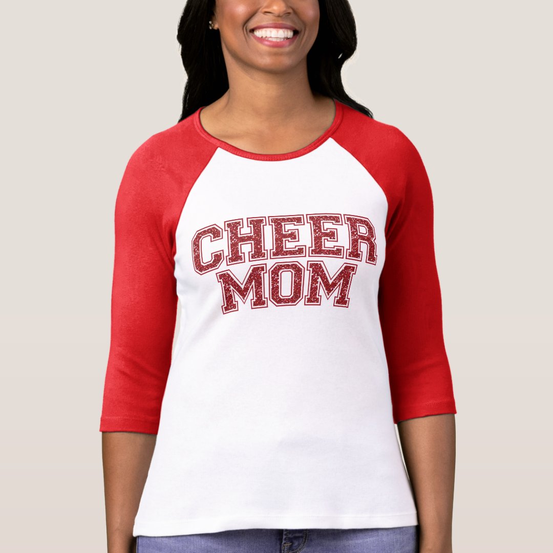 Cheer Mom Red Glitter T-Shirt | Zazzle