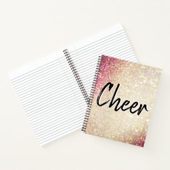 Cheer Notebook | Faux Gold and Pink Glitter | Zazzle