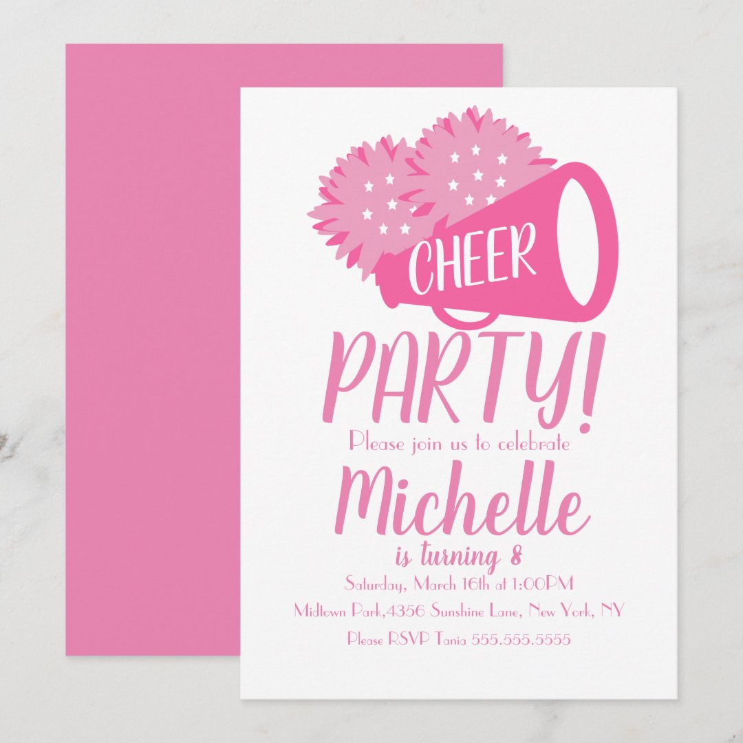 Cheer Party Cheerleading Birthday Pink Invitation | Zazzle