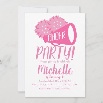 Cheer Party Cheerleading Birthday Pink Invitation | Zazzle