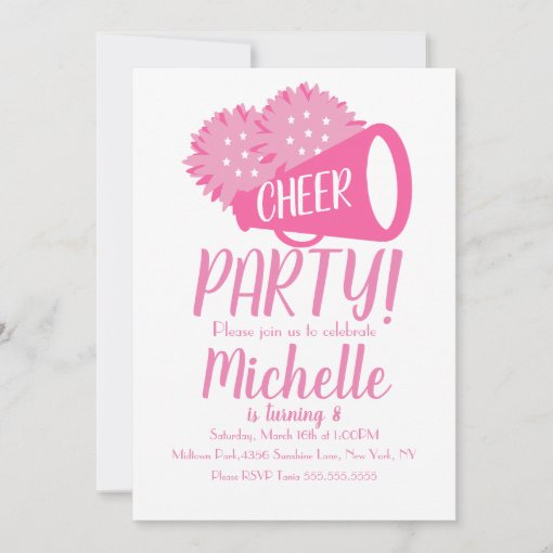 Cheer Party Cheerleading Birthday Pink Invitation | Zazzle