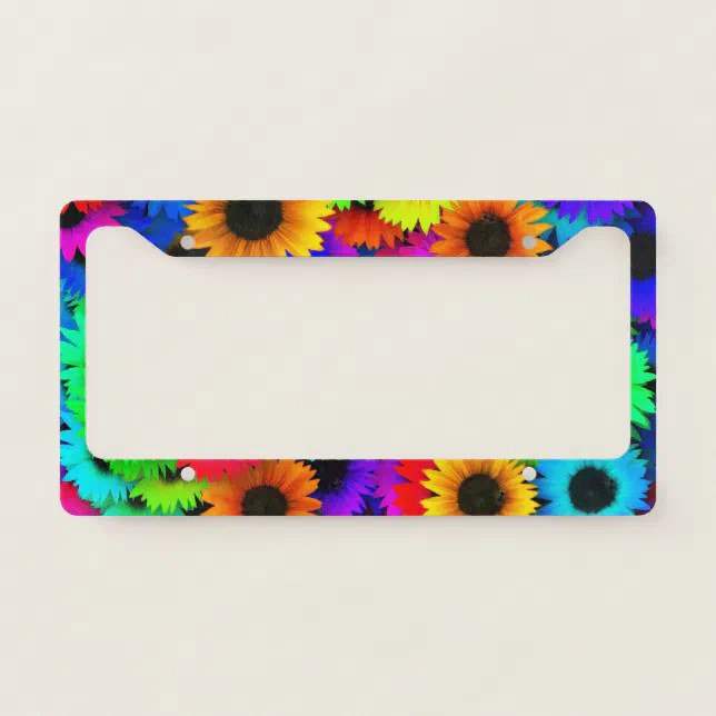 Cheerful Array of Colorful Sunflowers License Plate Frame | Zazzle