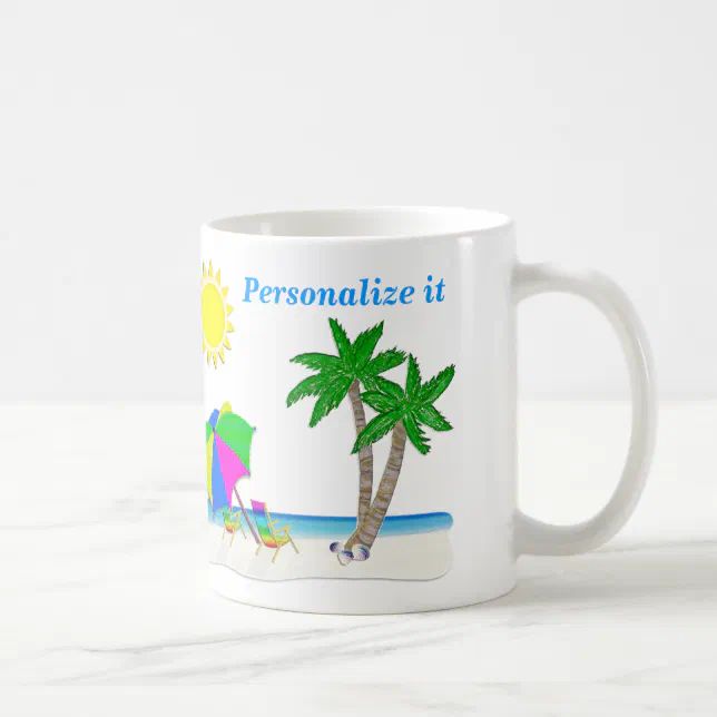 Cheerful Beach Theme Mugs Personalized Coffee Cups | Zazzle