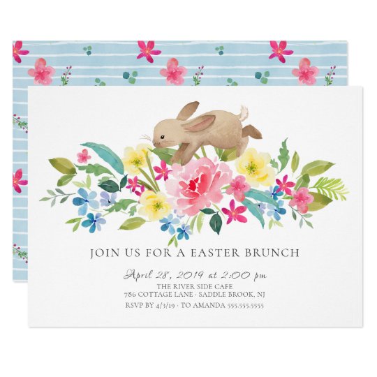 Cheerful Bunny Floral Easter Brunch Invitation | Zazzle.com