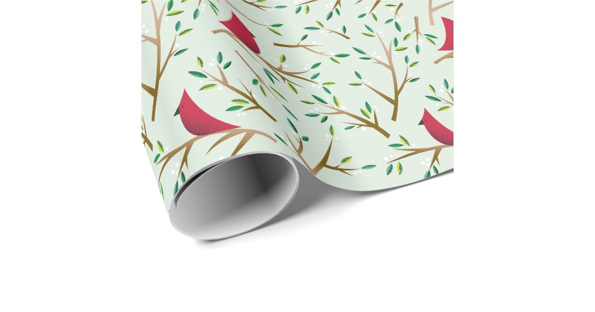 Cheerful Christmas Cardinal Holiday Gift Wrap | Zazzle