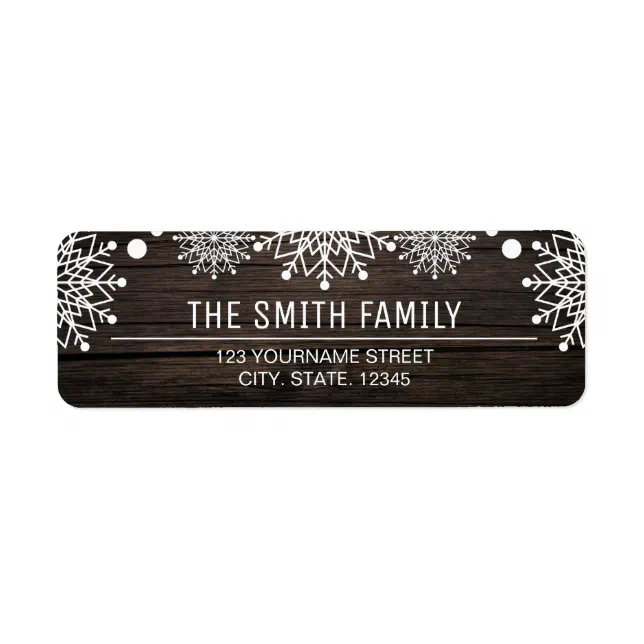 Cheerful Christmas | Rustic Barn Wood Snowflakes Label | Zazzle