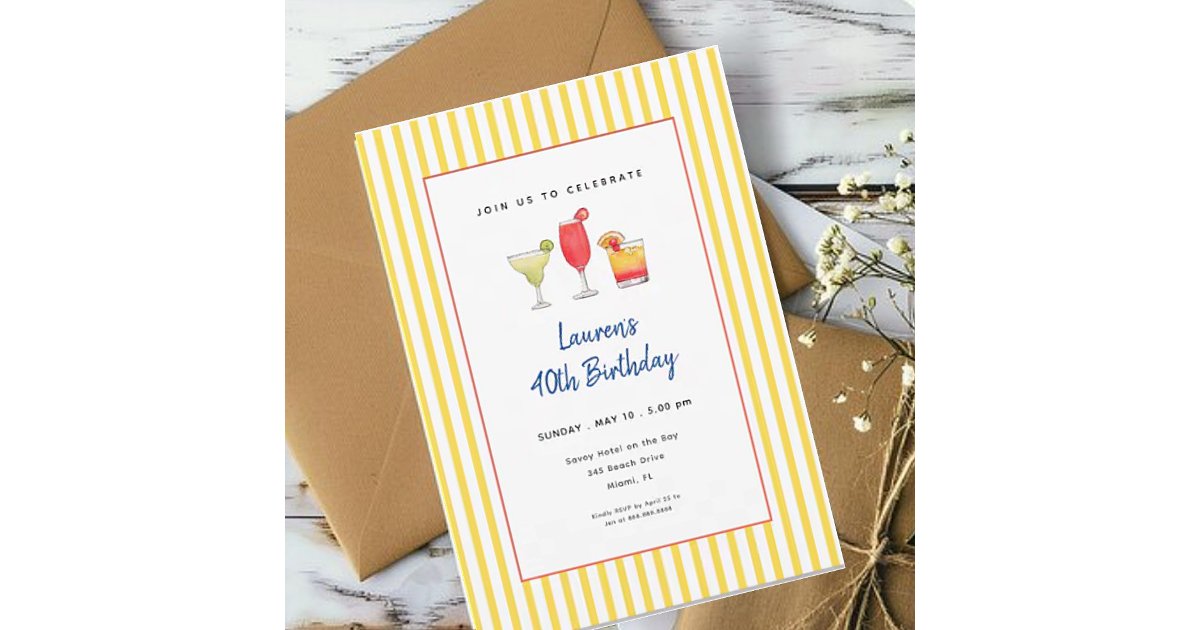 Cheerful Cocktail drinks Adult Birthday Invitation | Zazzle