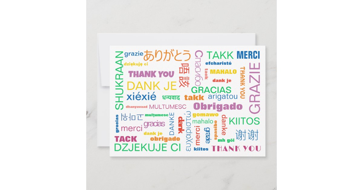 Cheerful Colorful Multilingual Thank You Card | Zazzle