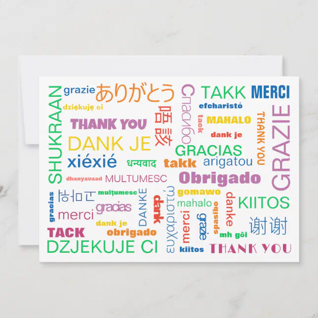 Cheerful Colorful Multilingual Thank You Card | Zazzle