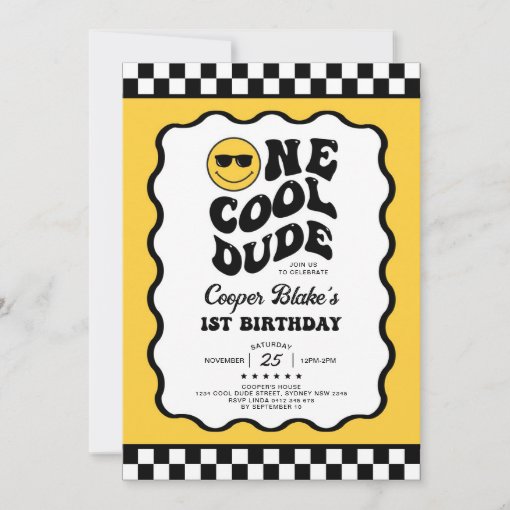Cheerful One Cool Dude Boy 1st Birthday Party Invitation | Zazzle