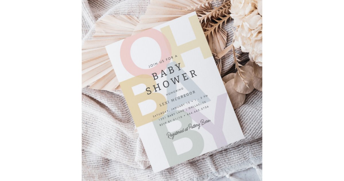 Cheerful Pastel Oh Baby Neutral Baby Shower Invitation | Zazzle