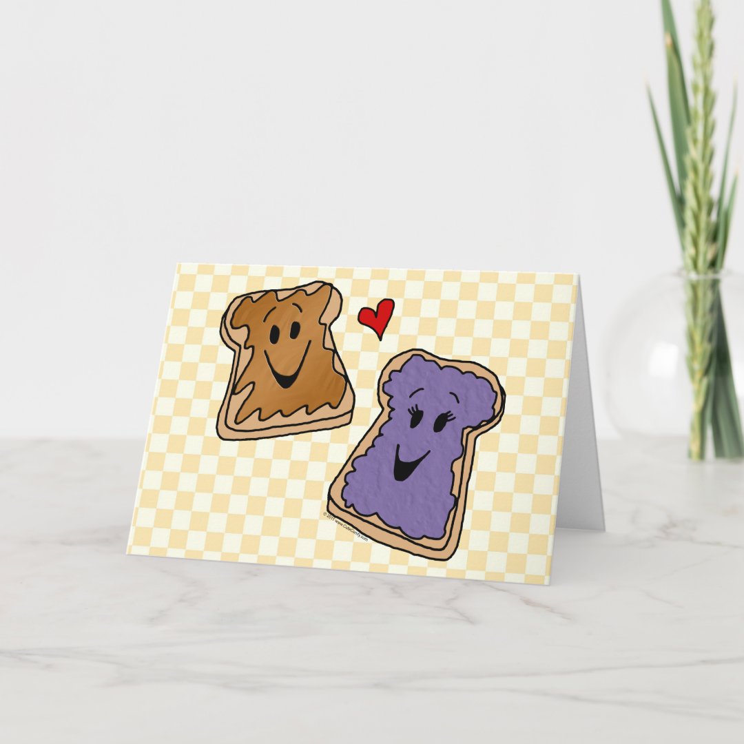 Cheerful Peanut Butter and Jelly Cartoon Friends Card | Zazzle