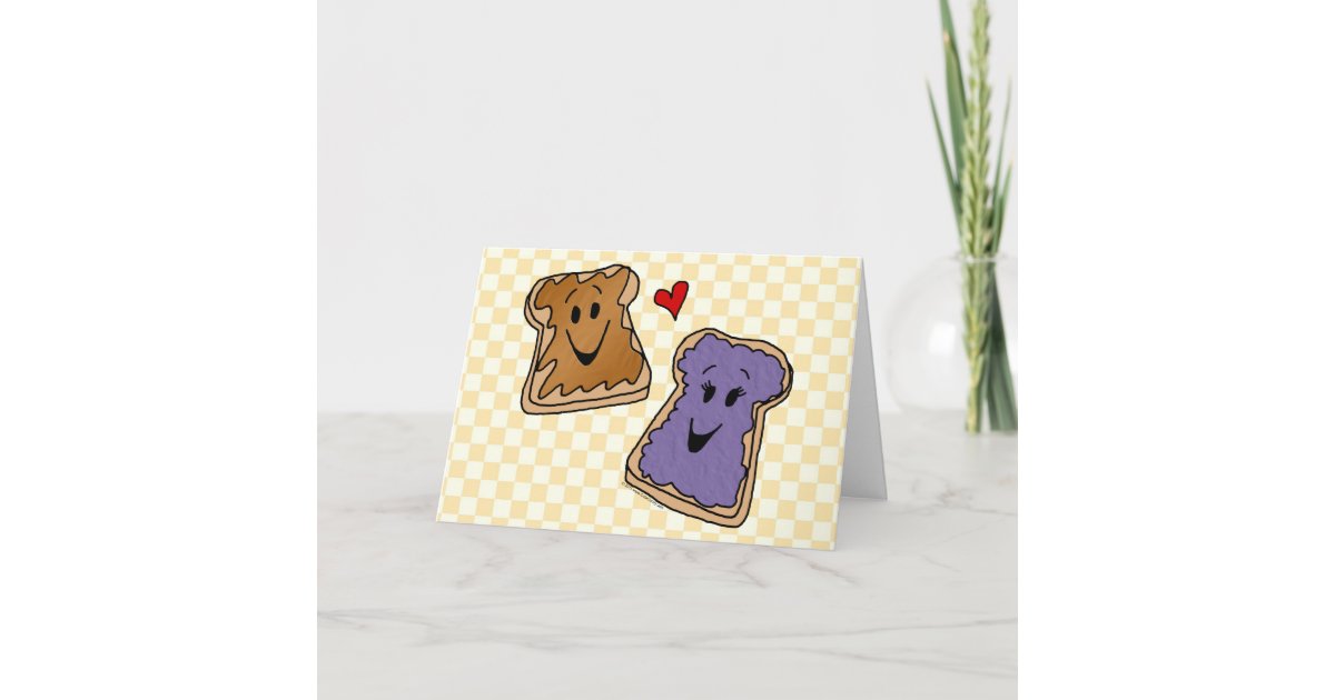 Cheerful Peanut Butter and Jelly Cartoon Friends Card | Zazzle
