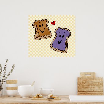 Cheerful Peanut Butter and Jelly Cartoon Friends Poster | Zazzle