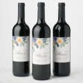 Cheerful Rustic Yellow Blue Floral Bridal Shower Wine Label | Zazzle