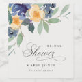Cheerful Rustic Yellow Blue Floral Bridal Shower Wine Label | Zazzle