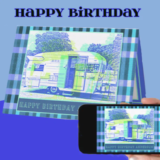 Cheerful Vintage Camper Trailer Happy Birthday Card | Zazzle