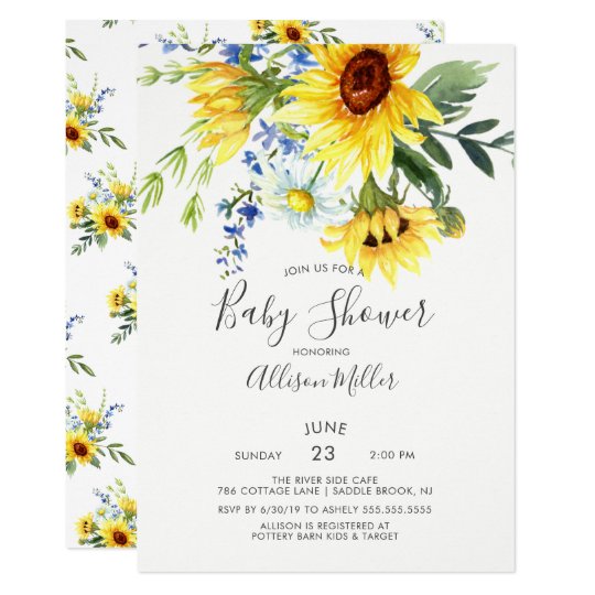 Cheerful Yellow Sunflower Floral Baby Shower Invitation | Zazzle.com